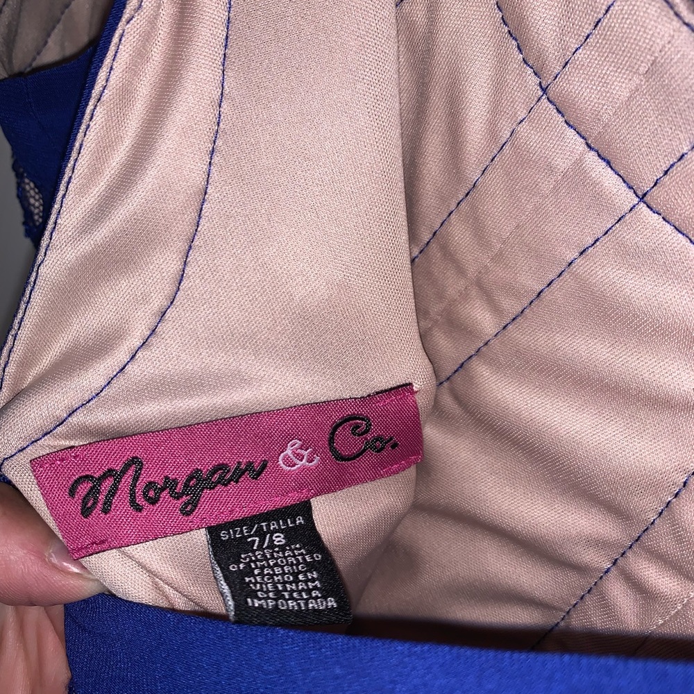 Morgan & Co. Full Length Blue And Gold Prom Dress. - Gem